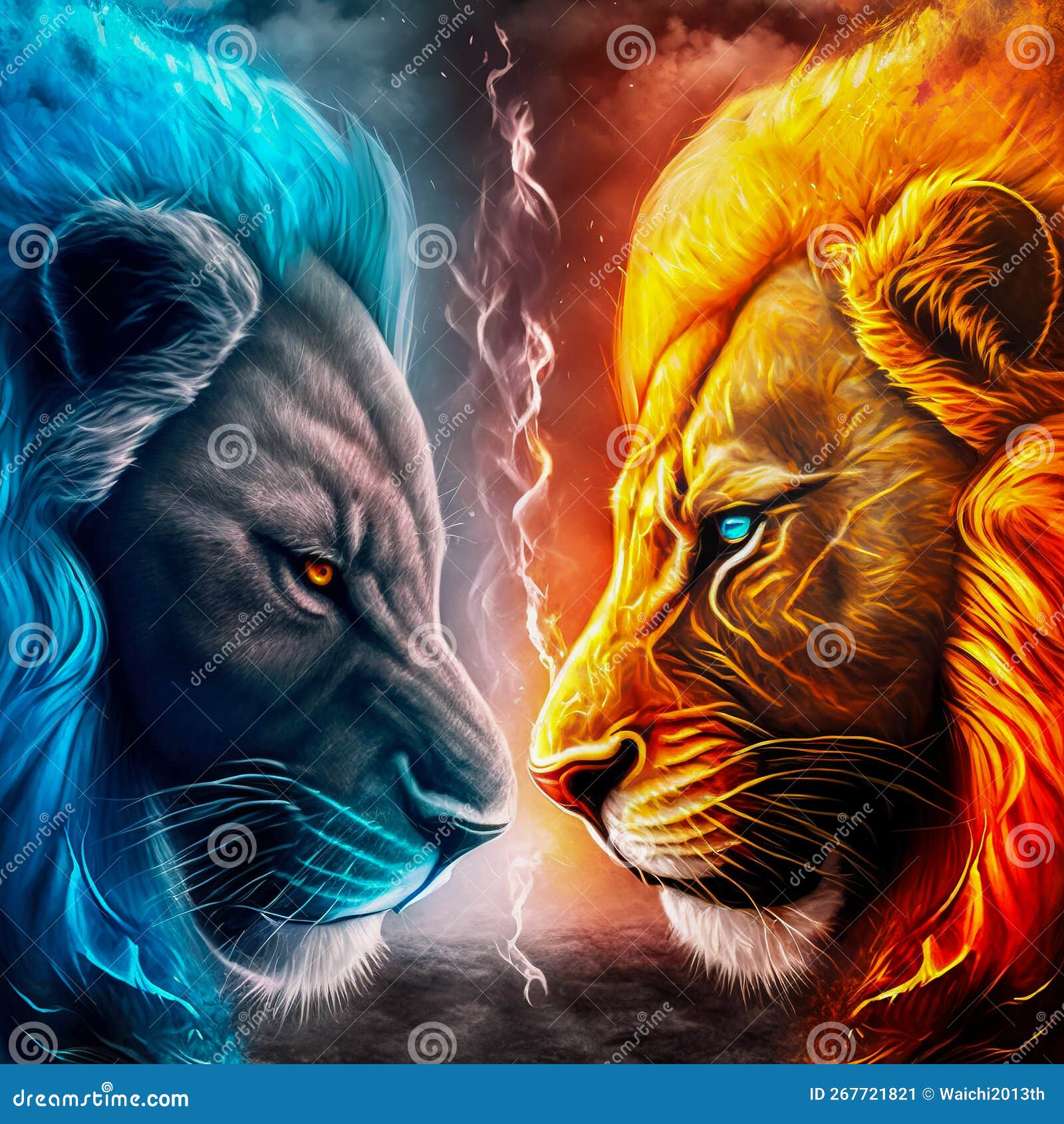 Animal Fighting. Abstract Fire and Ice Element Against. Heat and Cold ...