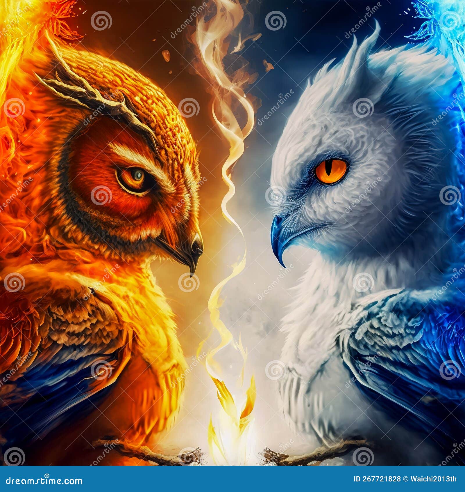 Animal Fighting. Abstract Fire and Ice Element Against. Heat and Cold ...