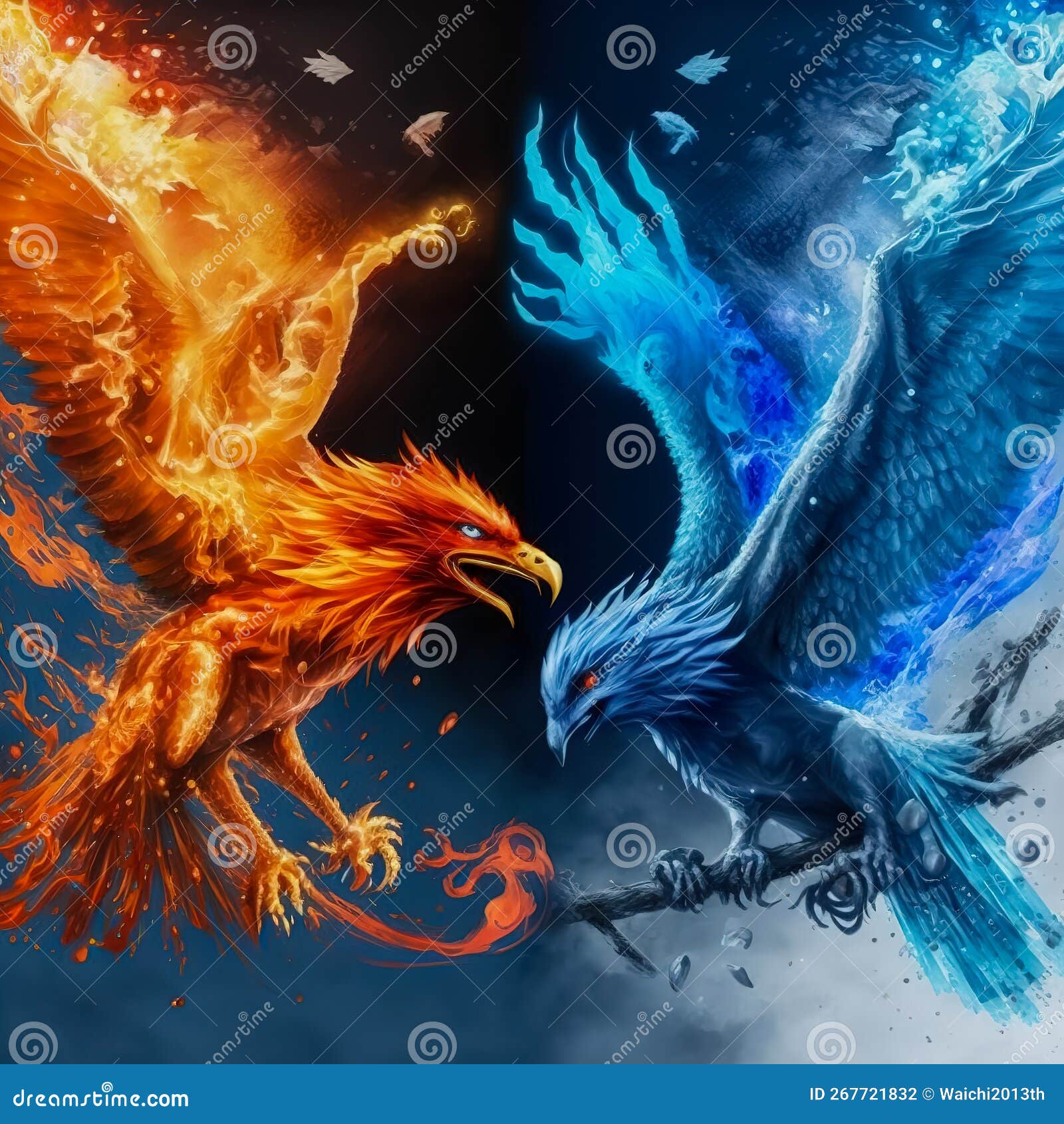 Animal Fighting. Abstract Fire and Ice Element Against. Heat and Cold ...