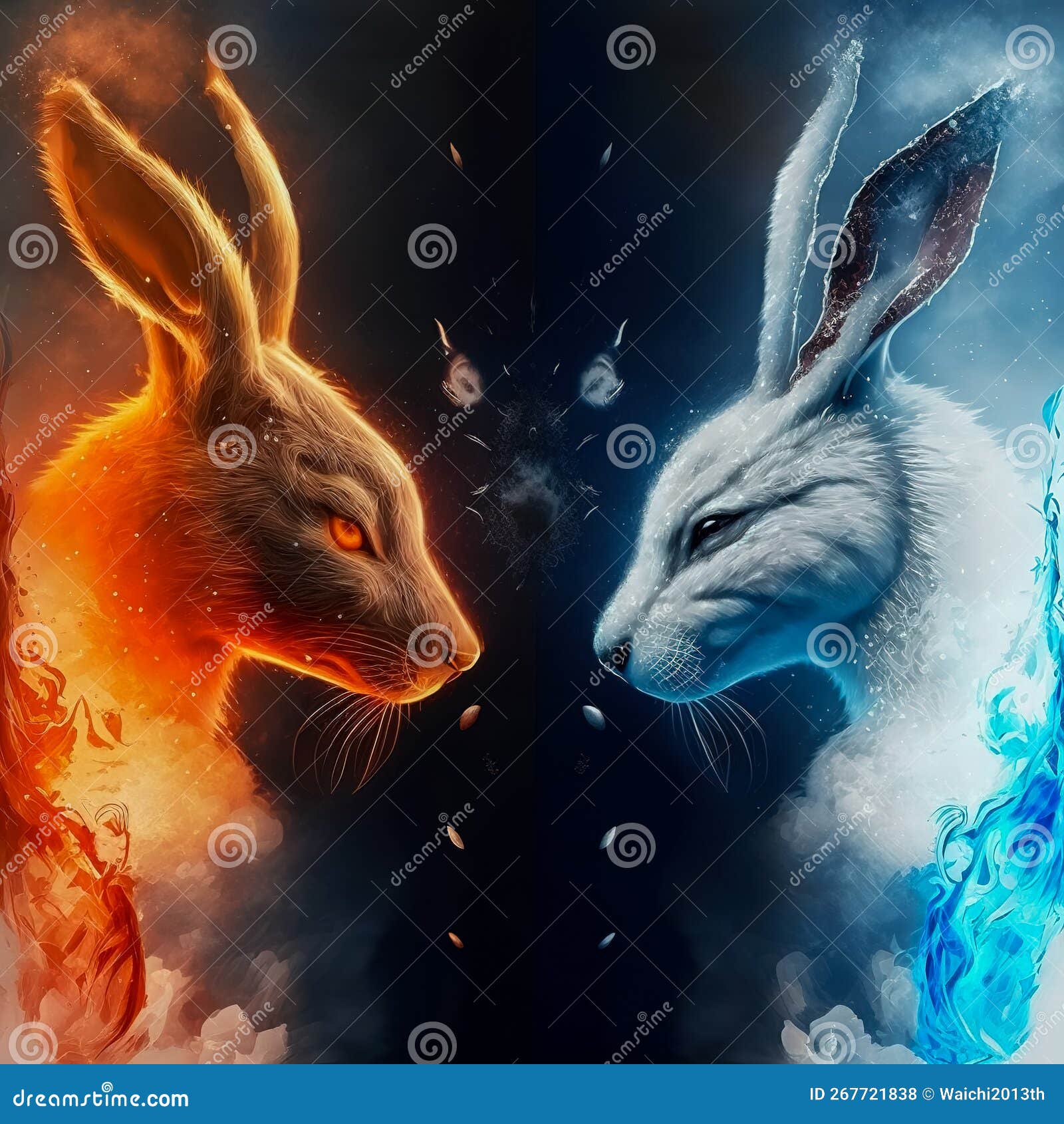 Animal Fighting. Abstract Fire and Ice Element Against. Heat and Cold ...