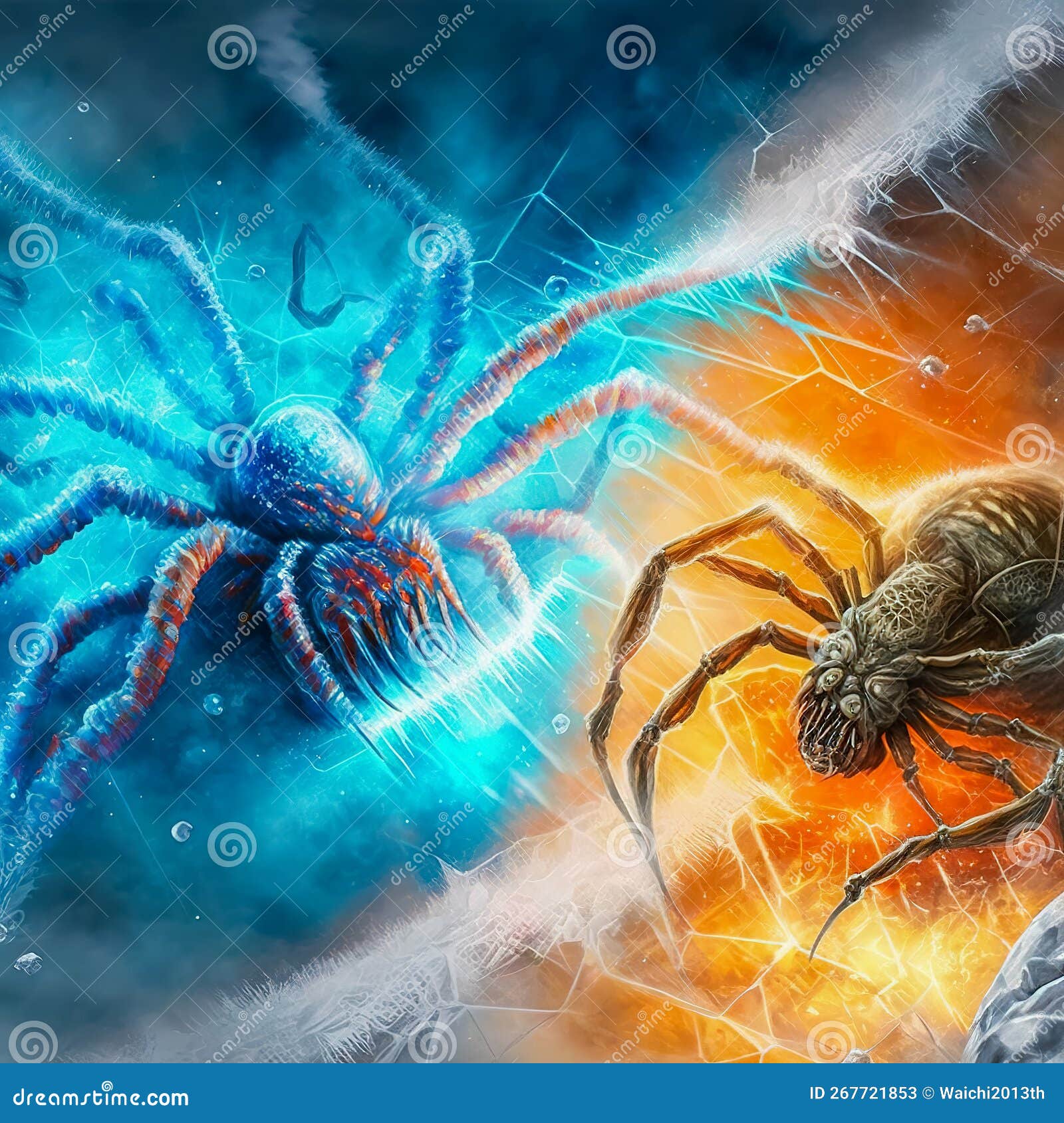 Animal Fighting. Abstract Fire and Ice Element Against. Heat and Cold ...