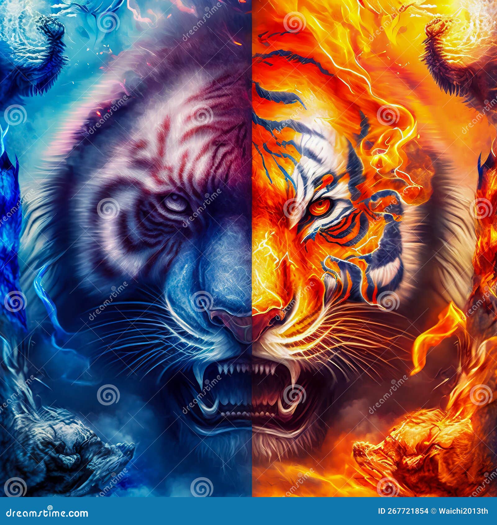Animal Fighting. Abstract Fire and Ice Element Against. Heat and Cold ...