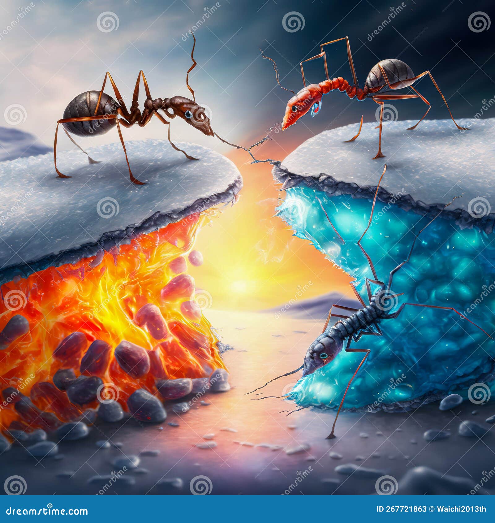 Animal Fighting. Abstract Fire and Ice Element Against. Heat and Cold ...