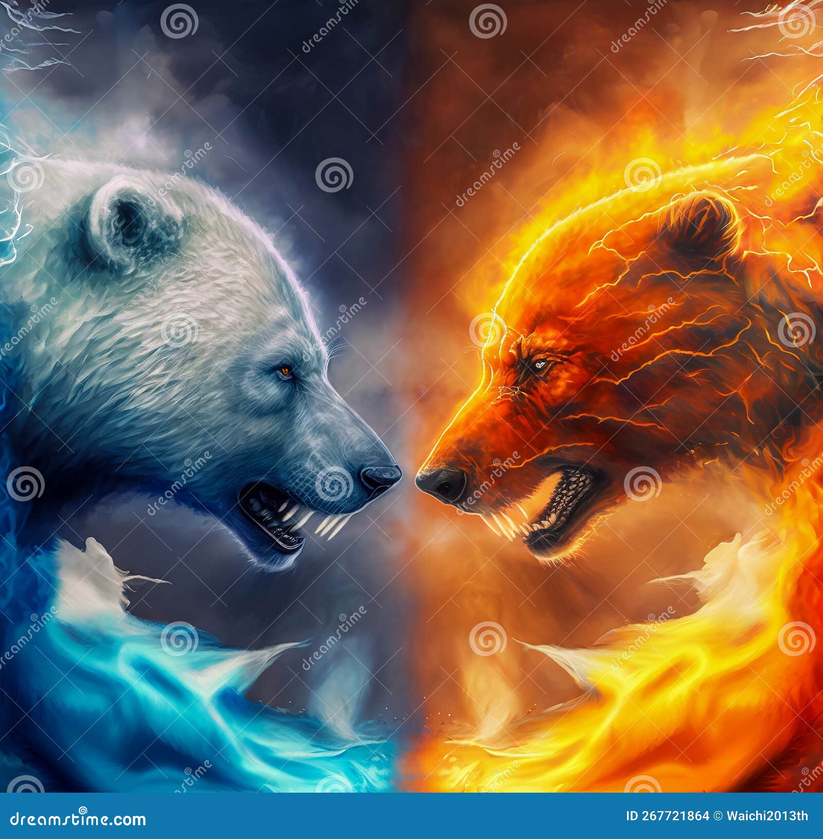 Animal Fighting. Abstract Fire and Ice Element Against. Heat and Cold ...