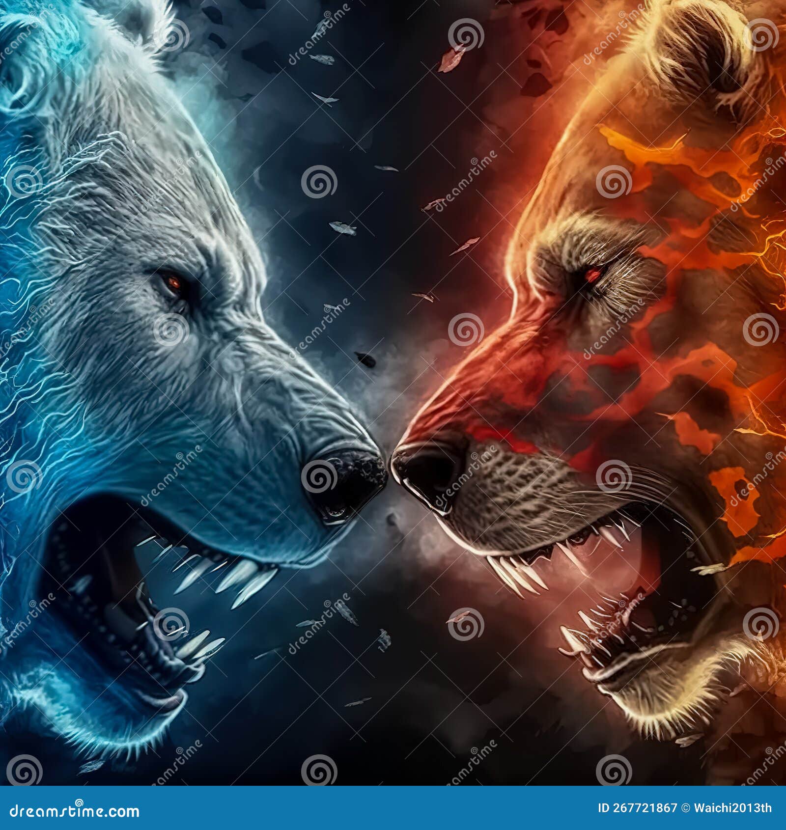 Animal Fighting. Abstract Fire and Ice Element Against. Heat and Cold ...