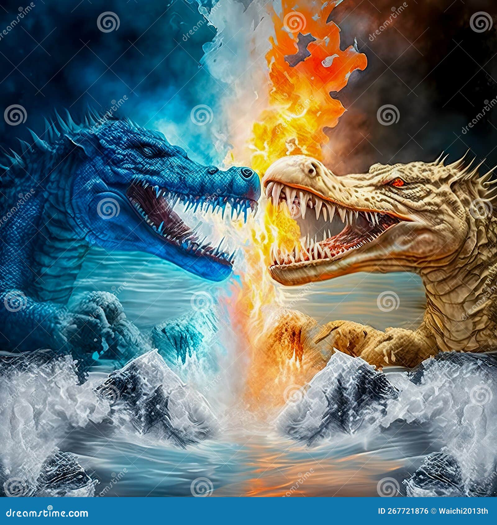 Animal Fighting. Abstract Fire and Ice Element Against. Heat and Cold ...