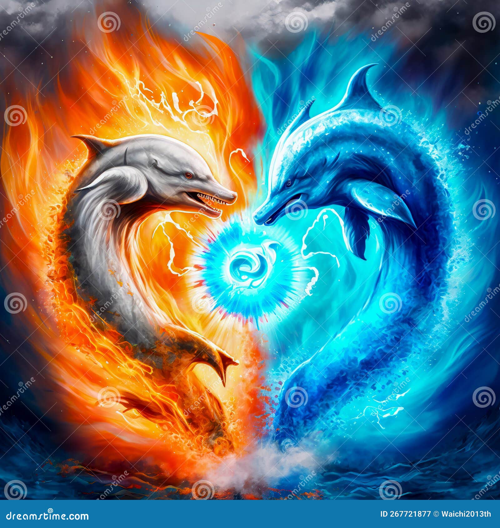 Animal Fighting. Abstract Fire and Ice Element Against. Heat and Cold ...