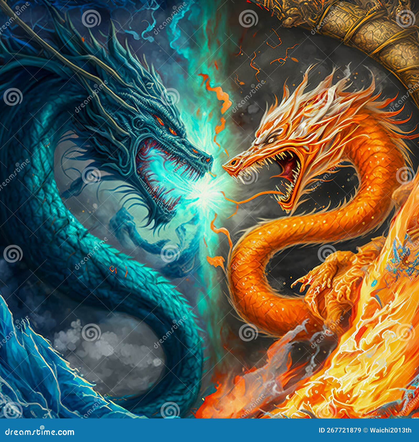 Animal Fighting. Abstract Fire and Ice Element Against. Heat and Cold ...