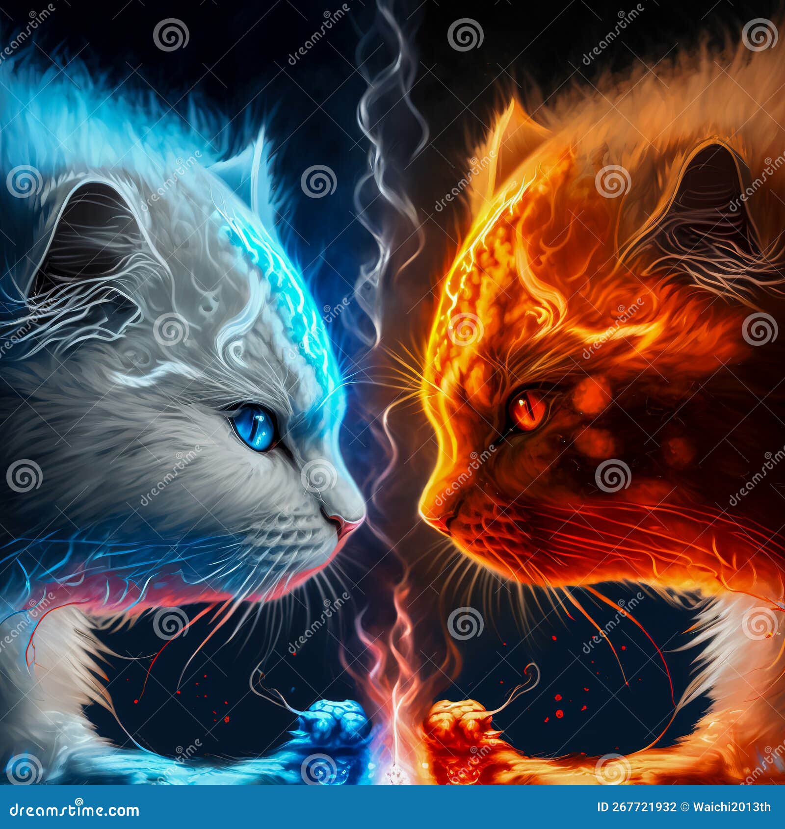 Animal Fighting. Abstract Fire and Ice Element Against. Heat and Cold ...