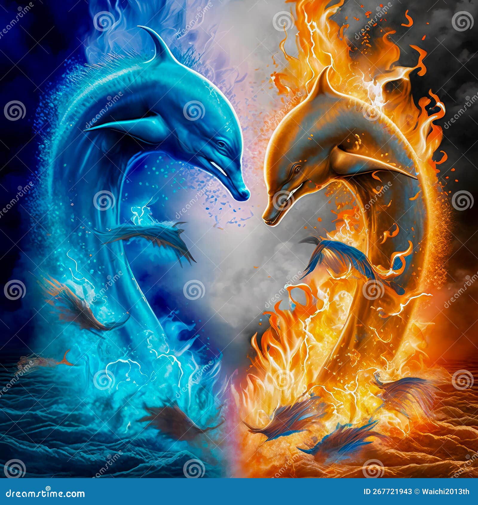 Animal Fighting. Abstract Fire and Ice Element Against. Heat and Cold ...
