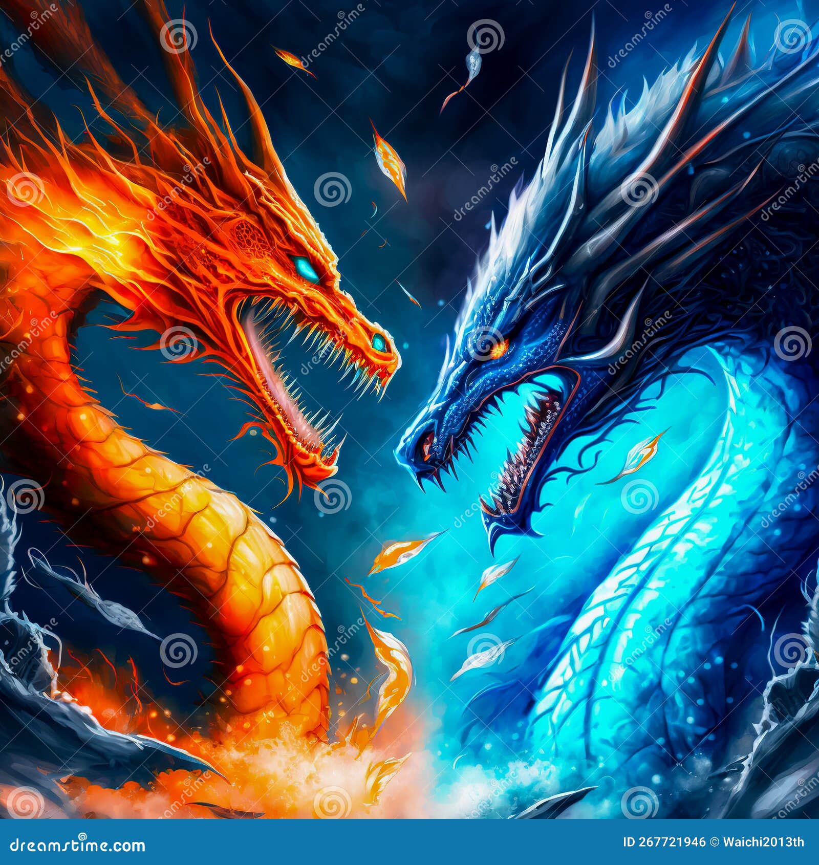 Animal Fighting. Abstract Fire and Ice Element Against. Heat and Cold ...