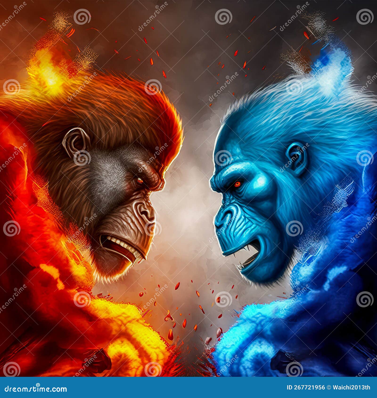 Animal Fighting. Abstract Fire and Ice Element Against. Heat and Cold ...