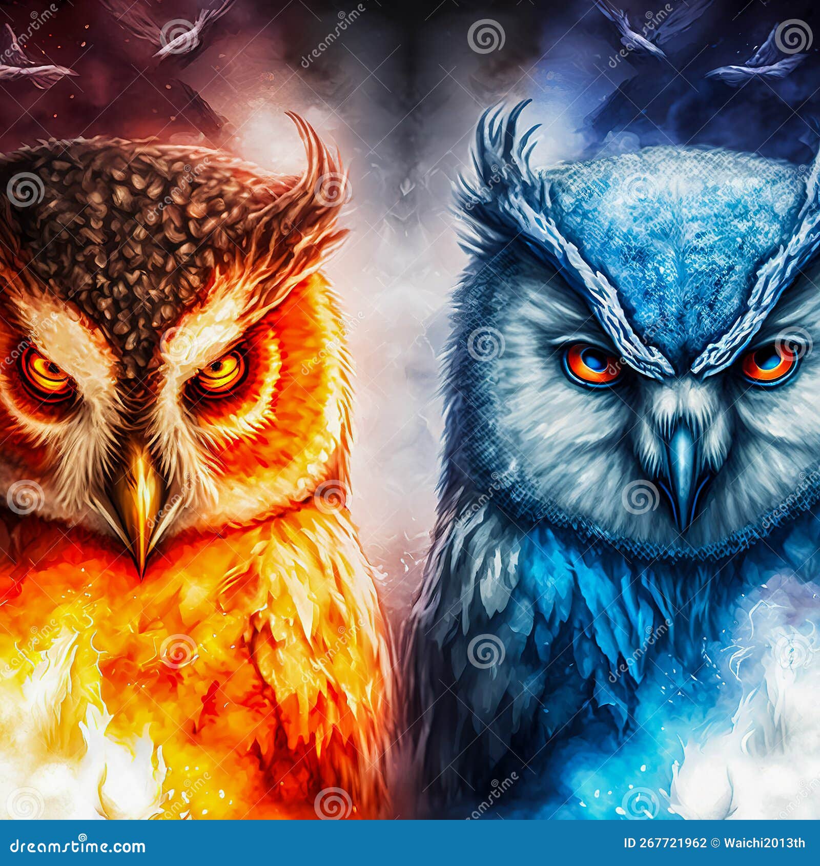 Animal Fighting. Abstract Fire and Ice Element Against. Heat and Cold ...