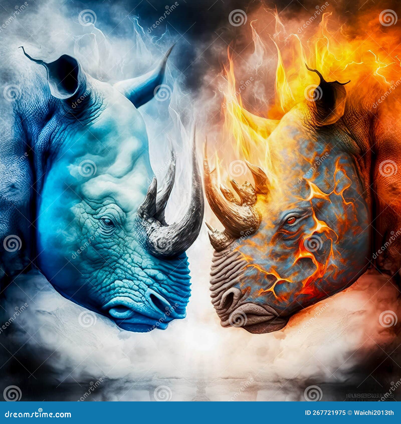 Animal Fighting. Abstract Fire and Ice Element Against. Heat and Cold ...