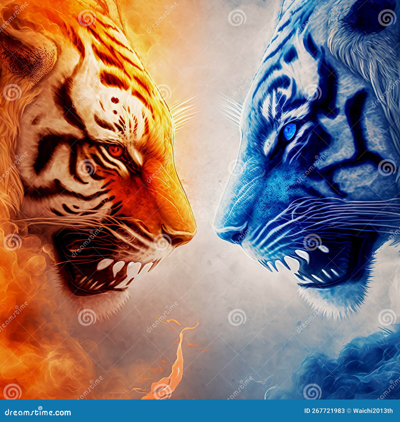Animal Fighting. Abstract Fire and Ice Element Against. Heat and Cold ...