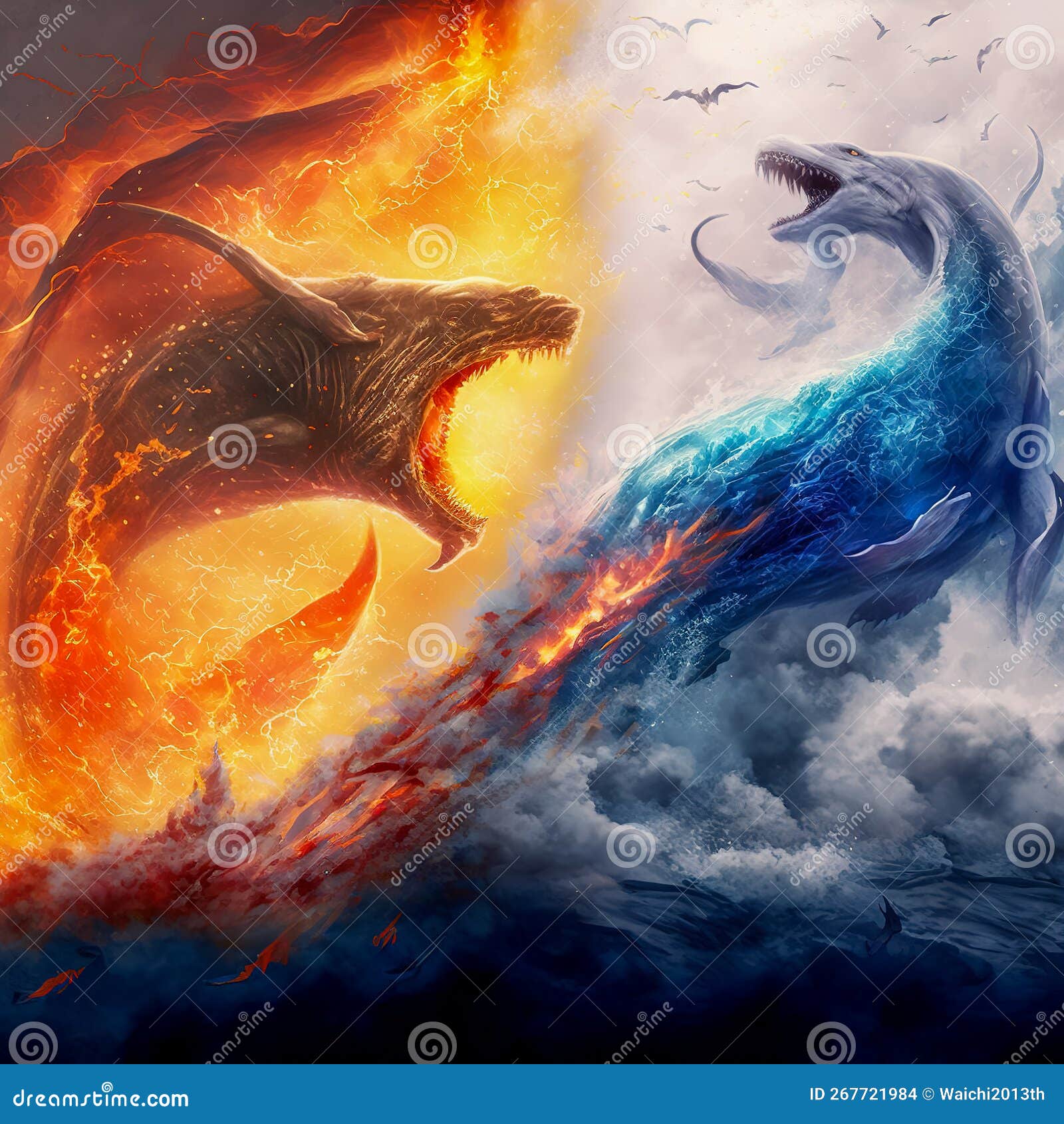 Animal Fighting. Abstract Fire and Ice Element Against. Heat and Cold ...