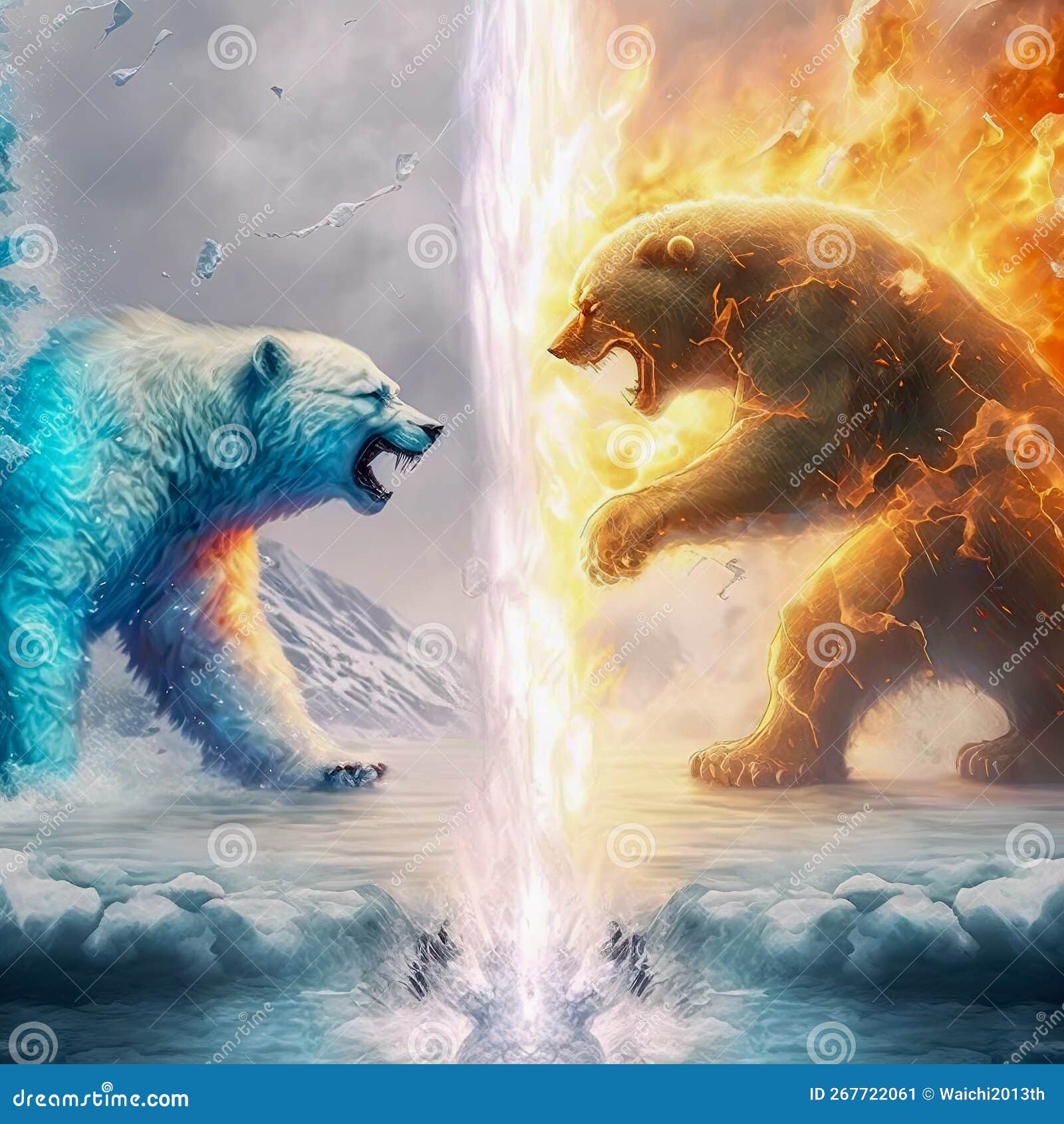 Animal Fighting. Abstract Fire and Ice Element Against. Heat and Cold ...