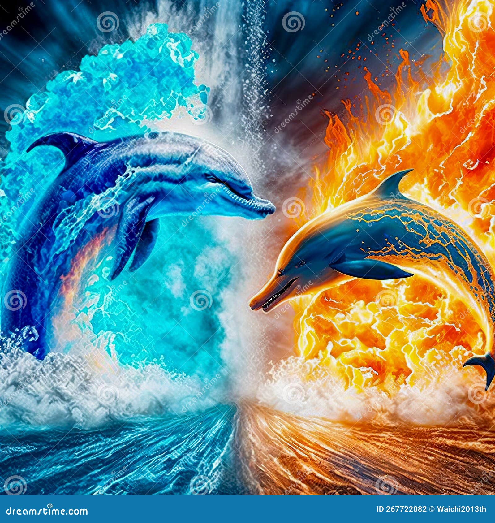 Animal Fighting. Abstract Fire and Ice Element Against. Heat and Cold ...