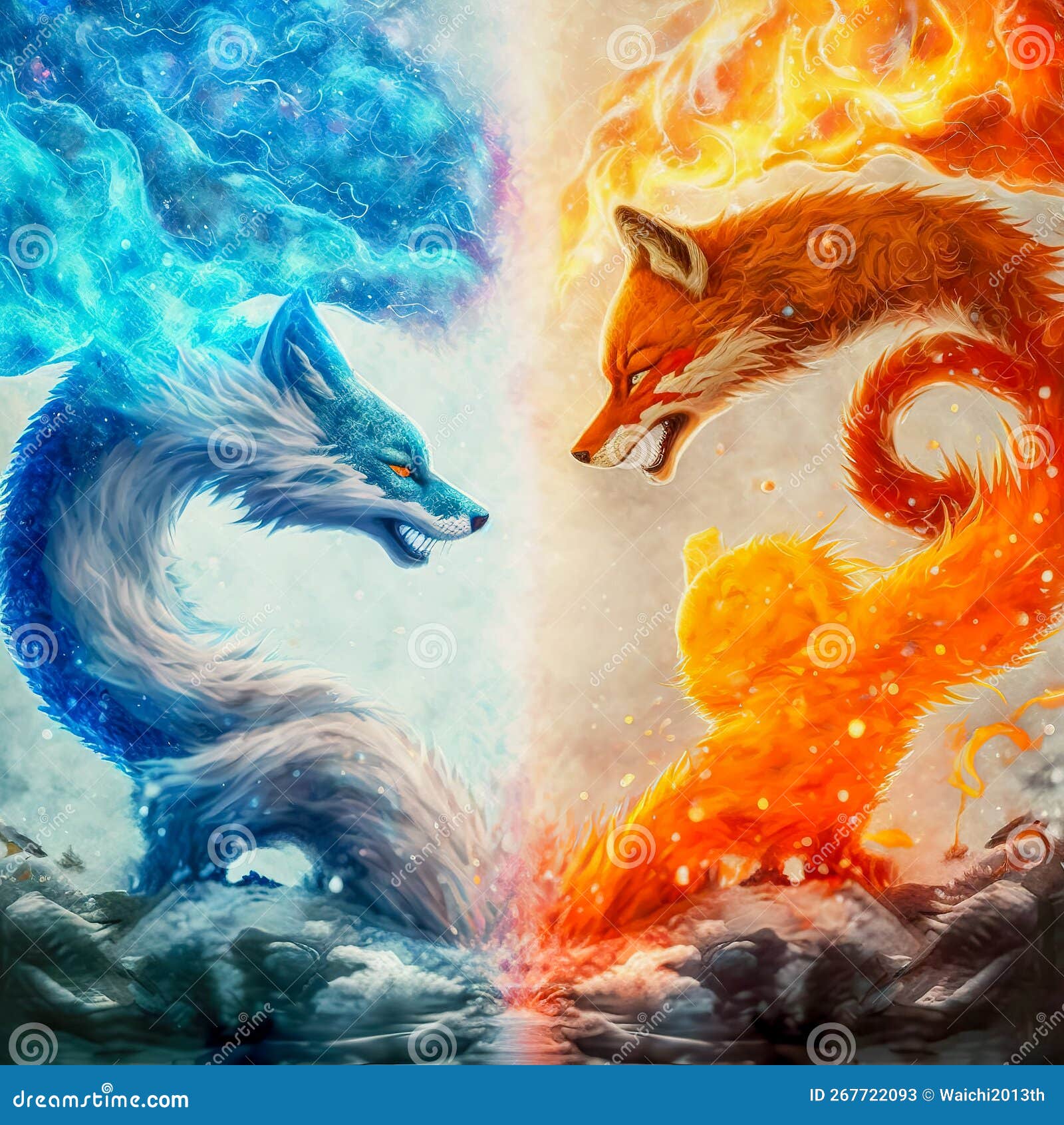 Animal Fighting. Abstract Fire and Ice Element Against. Heat and Cold ...