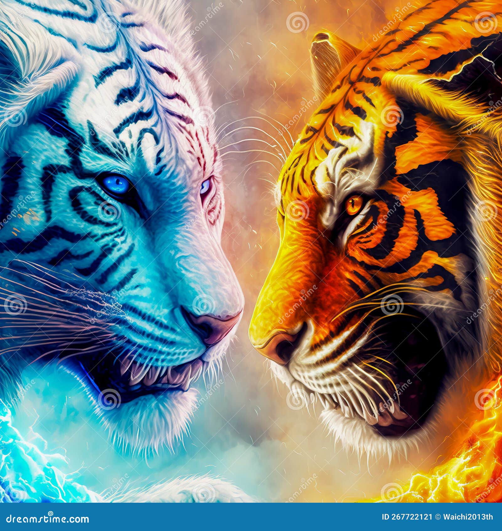 Animal Fighting. Abstract Fire and Ice Element Against. Heat and Cold ...
