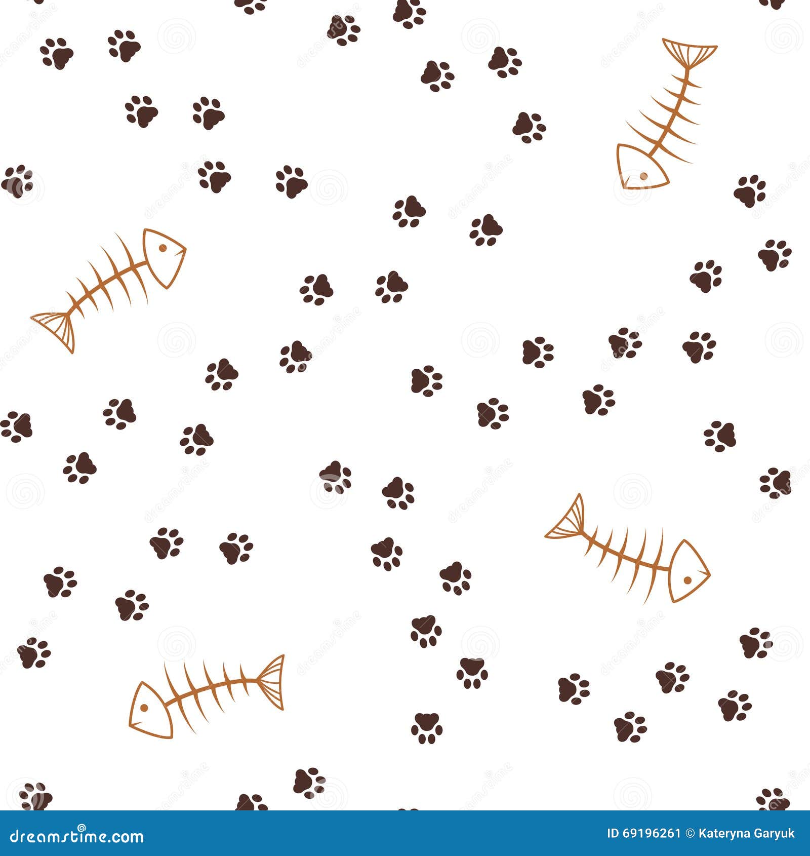 Animal Footprints and Fish Bones Seamless Background Stock Vector ...