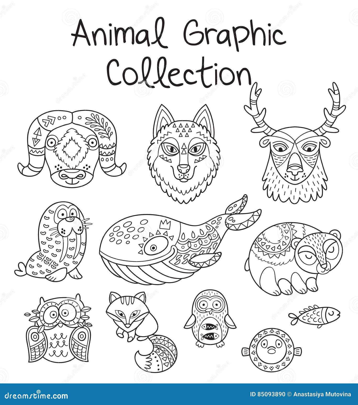 Animal Graphic Collection in Line Stock Vector - Illustration of ...
