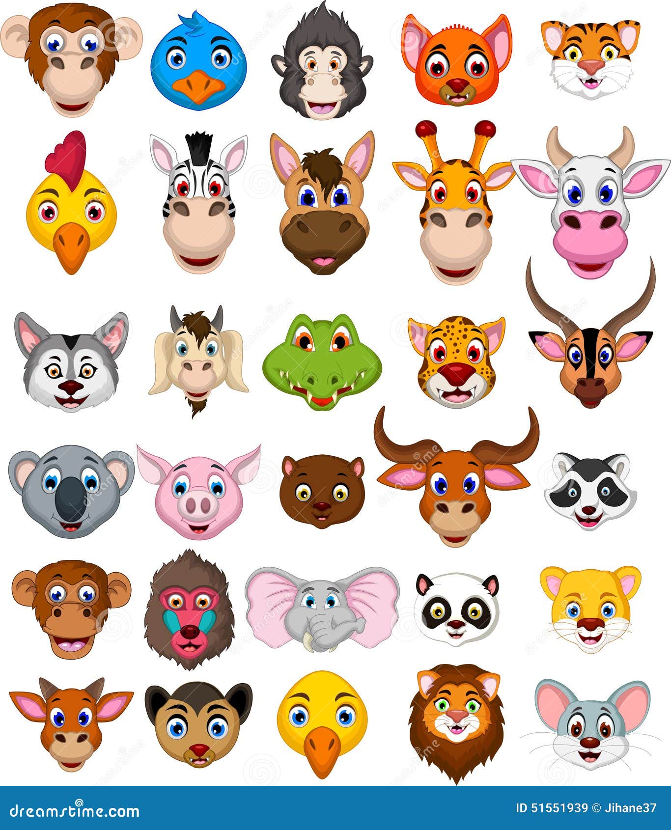Animal Head Cartoon Collection Stock Illustration - Illustration of ...