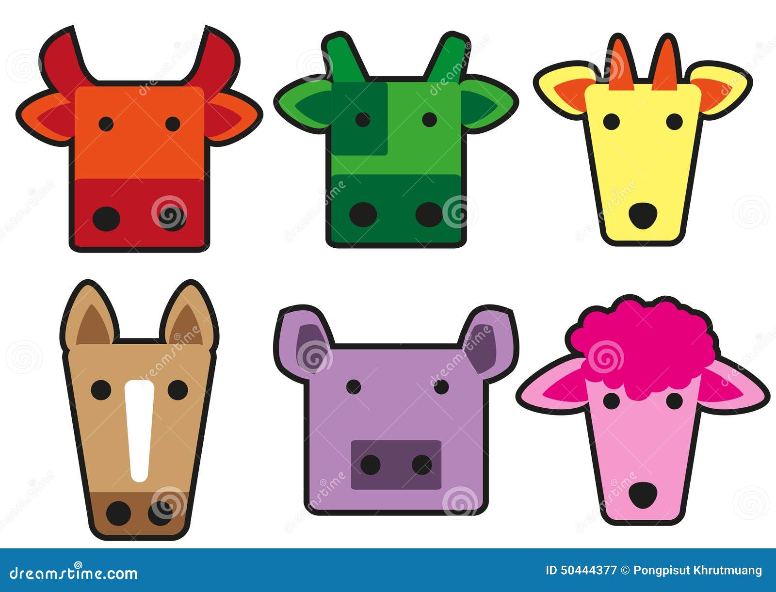 Animal Head Cartoon Rectangle 01 Stock Vector - Illustration of head ...