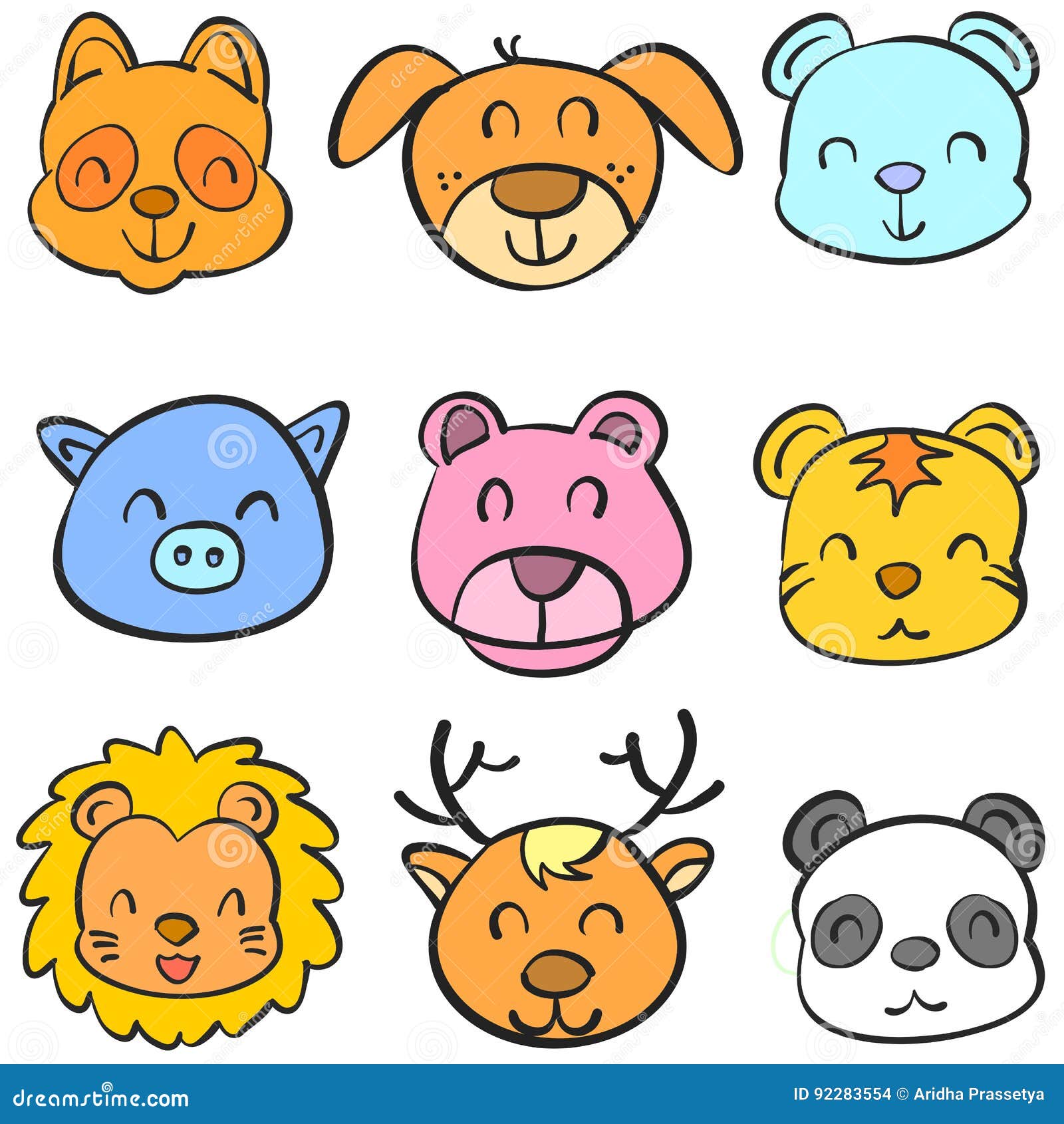 Animal Head Colorful Head Doodles Stock Vector - Illustration of color ...