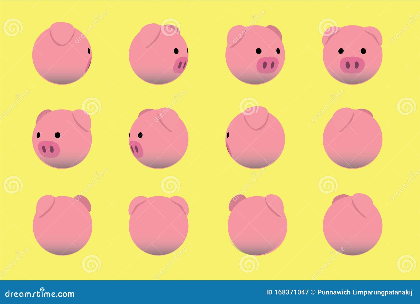 Animal Head Pig Animate Spinning Vector Illustration Stock Vector ...