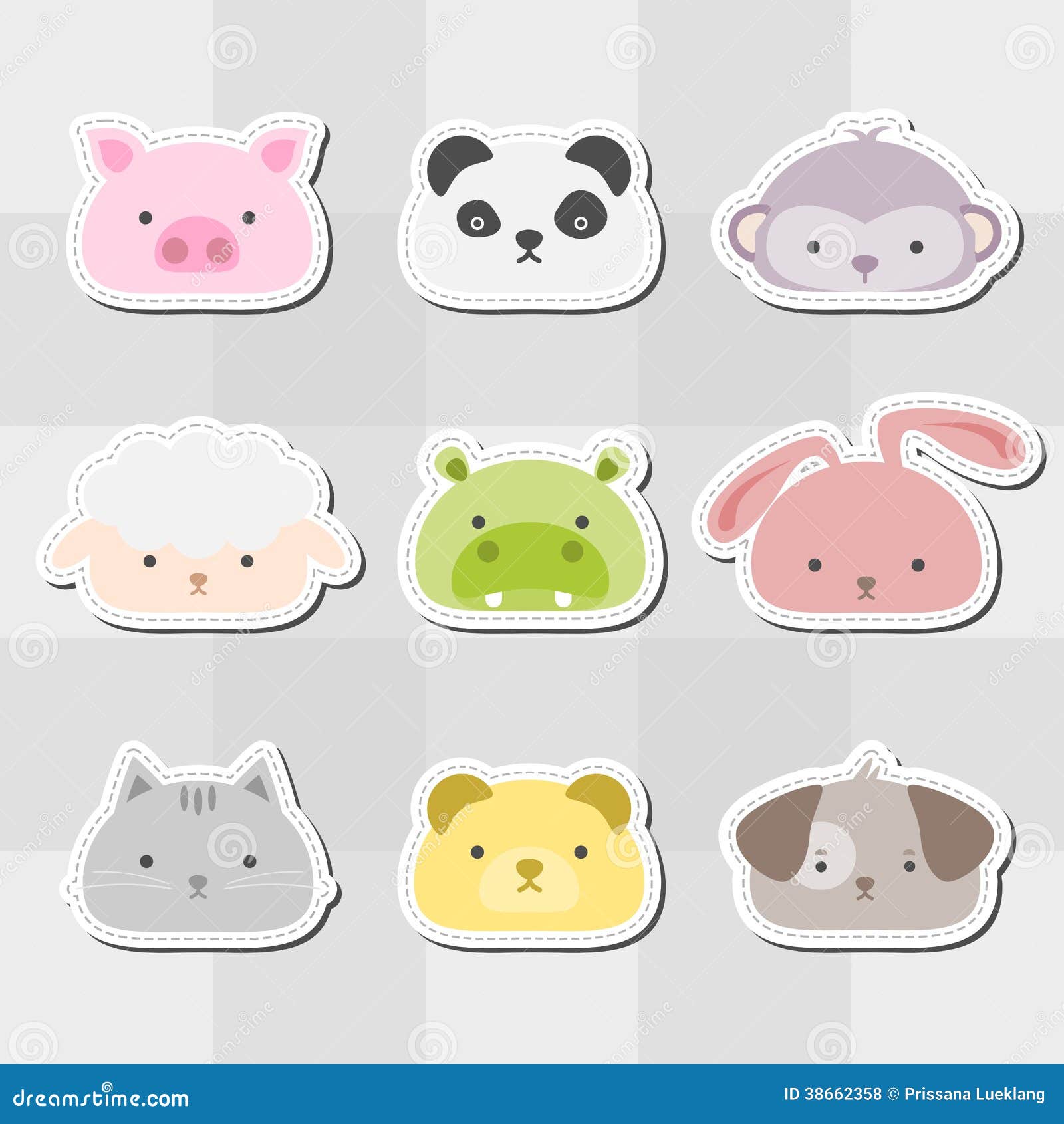 Animal Head Sticker Set stock illustration. Illustration of panda ...