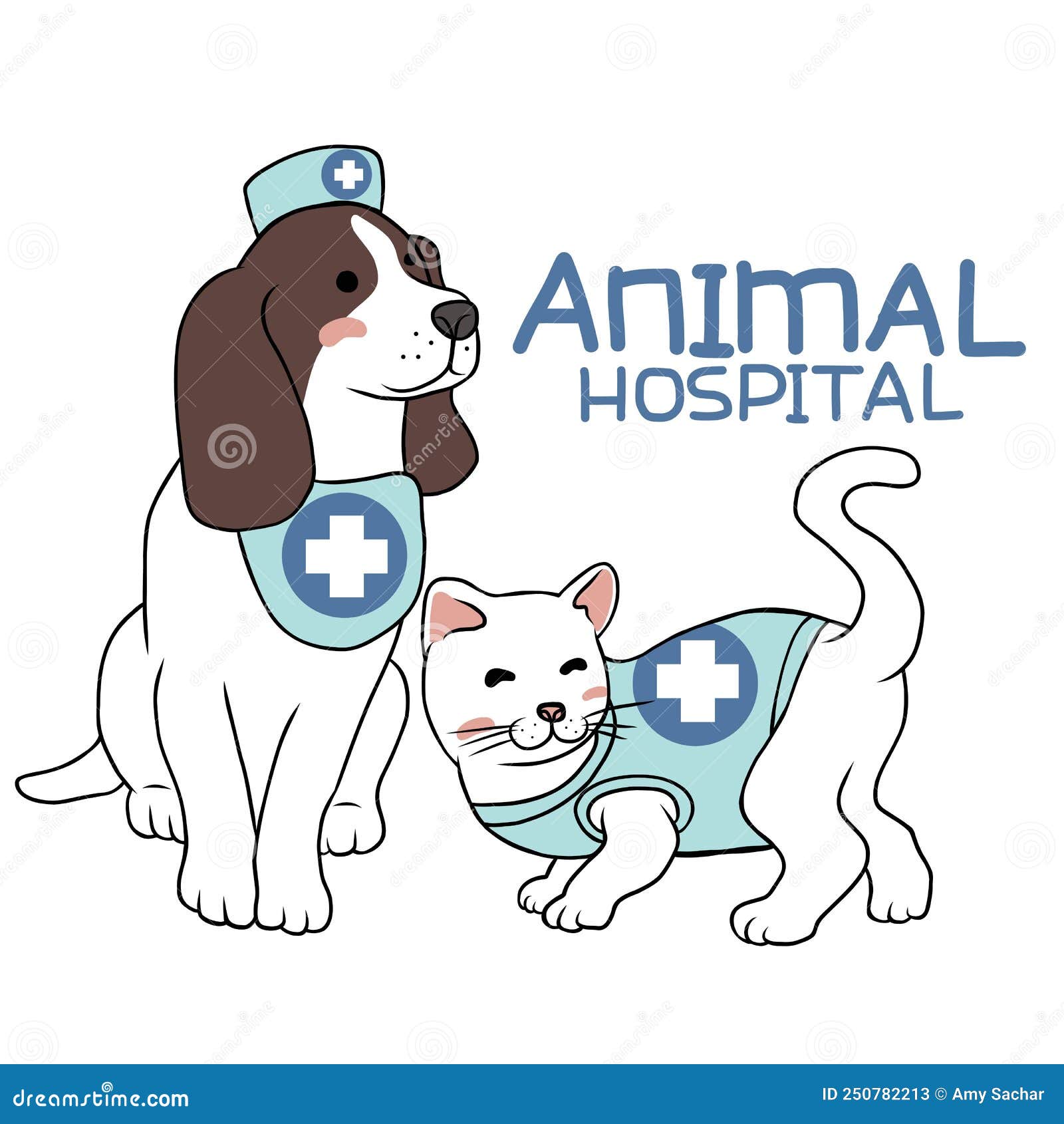 Dog and Cat Animal Hospital Cartoon Illustration Stock Vector ...