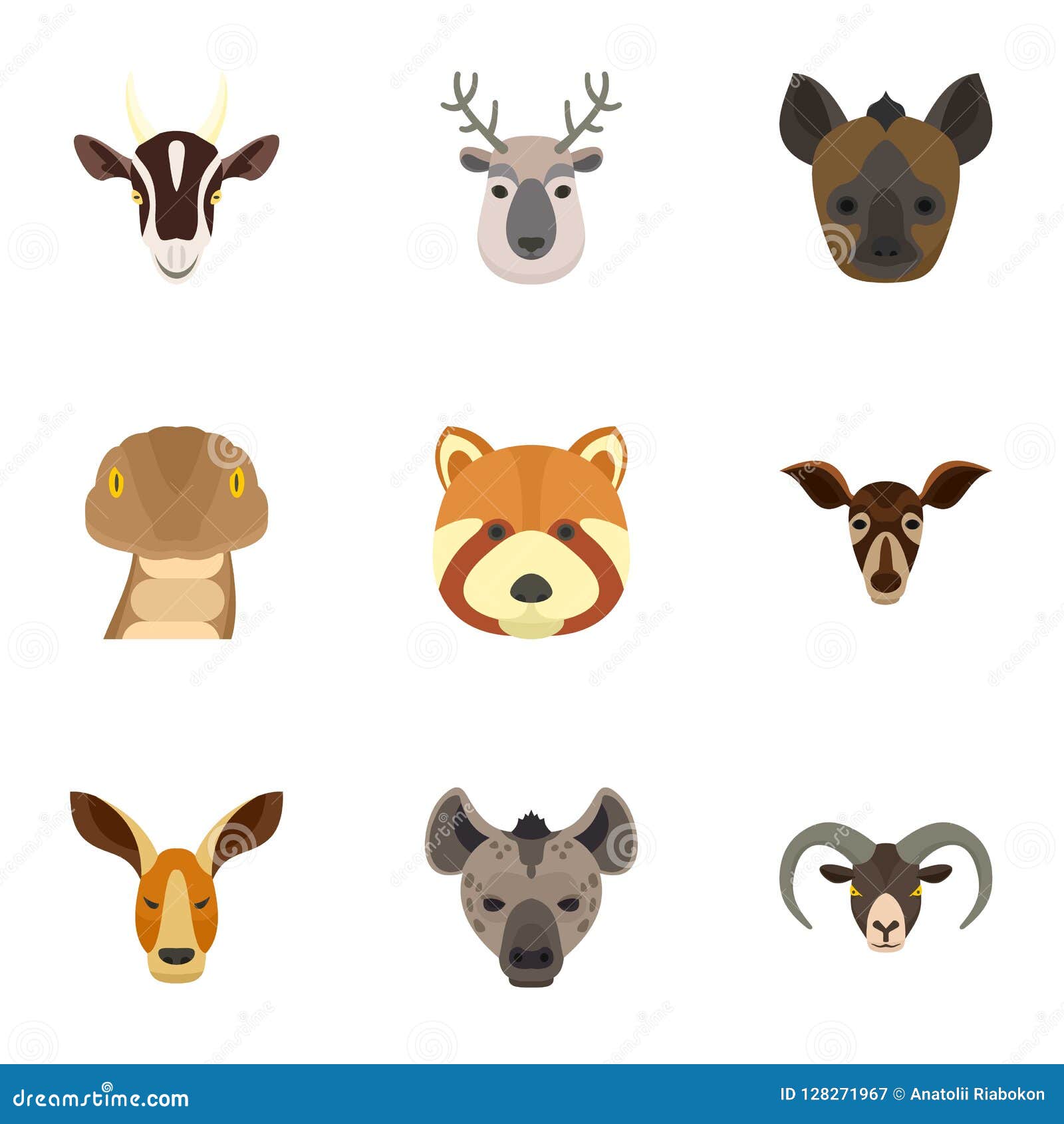 Animal Icon Set, Flat Style Stock Vector - Illustration of giraffe ...