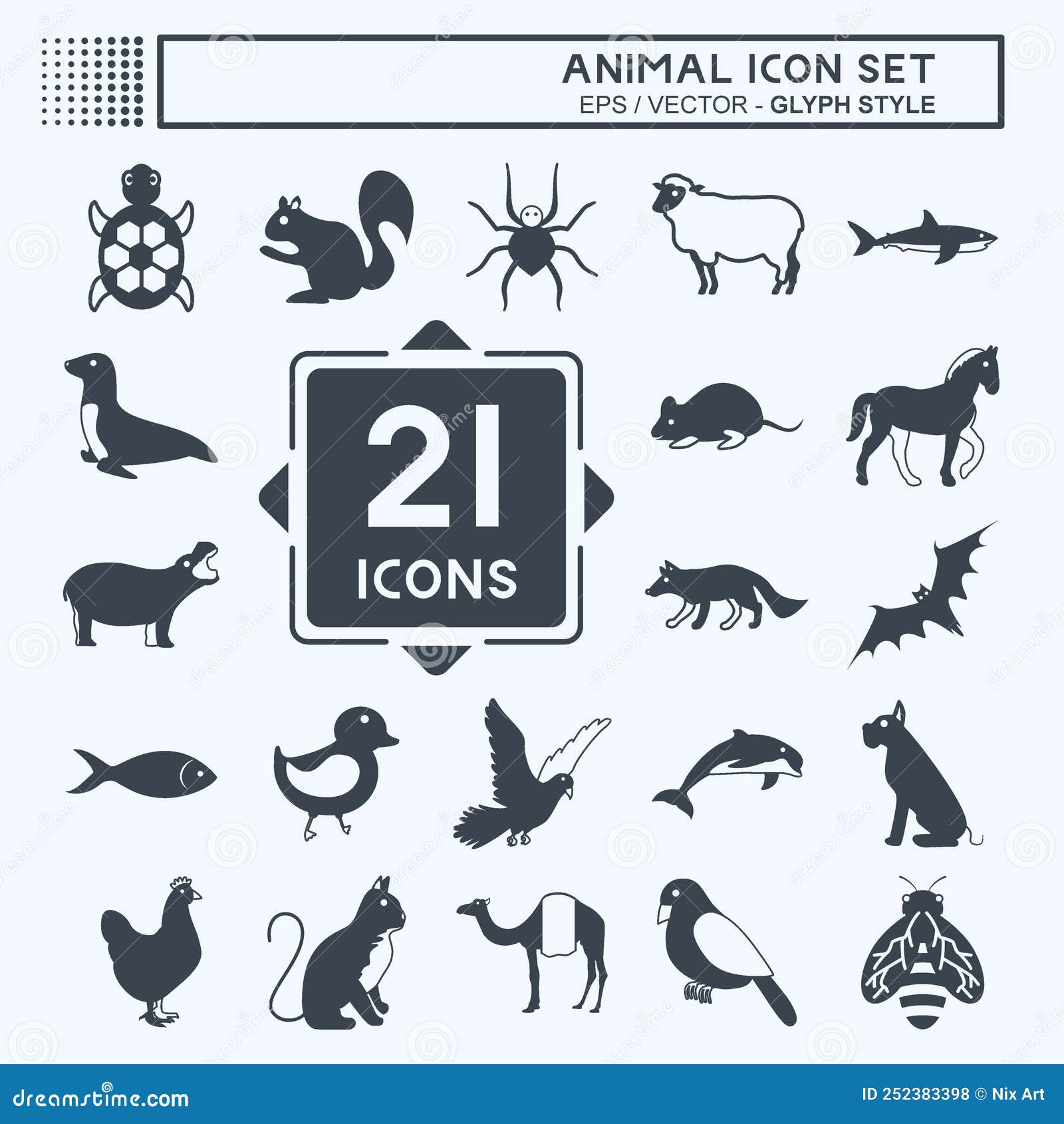 Animal Icon Set. Suitable for Animal Symbol. Glyph Style. Simple Design ...