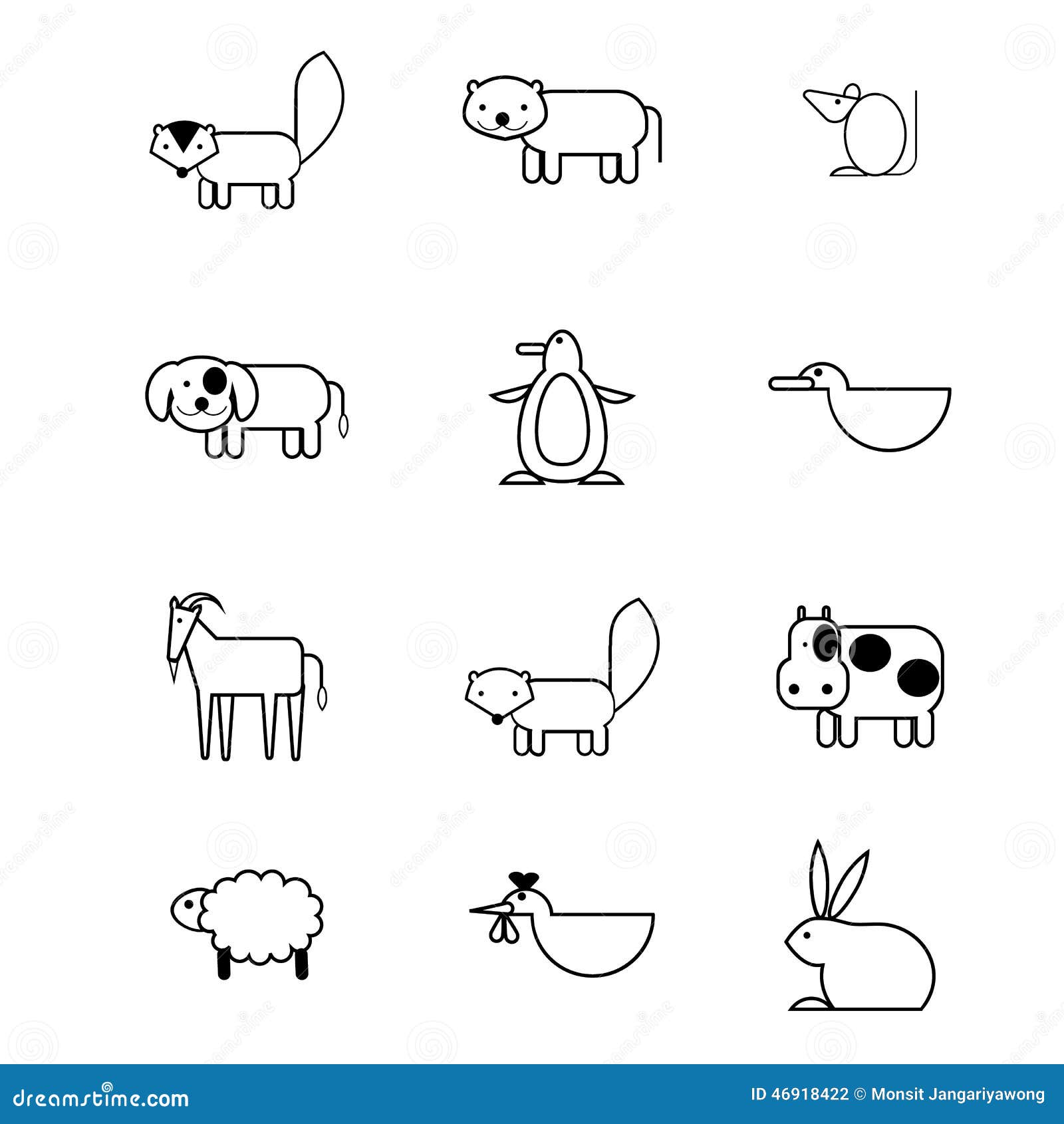 12 Animal Icon Thin Line Style Stock Vector - Illustration of animal ...