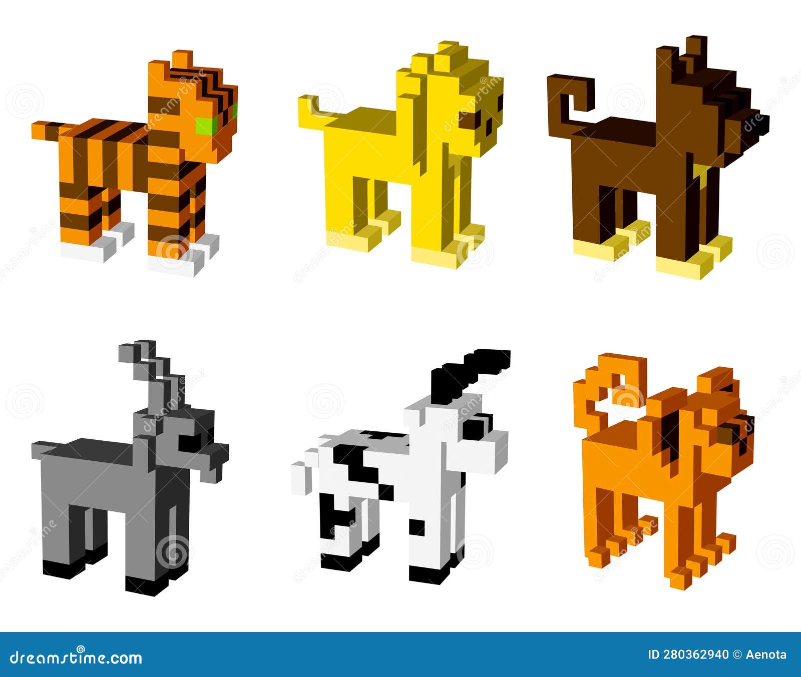Animal Icons 3D Pixel Art for Design Project Stock Vector ...