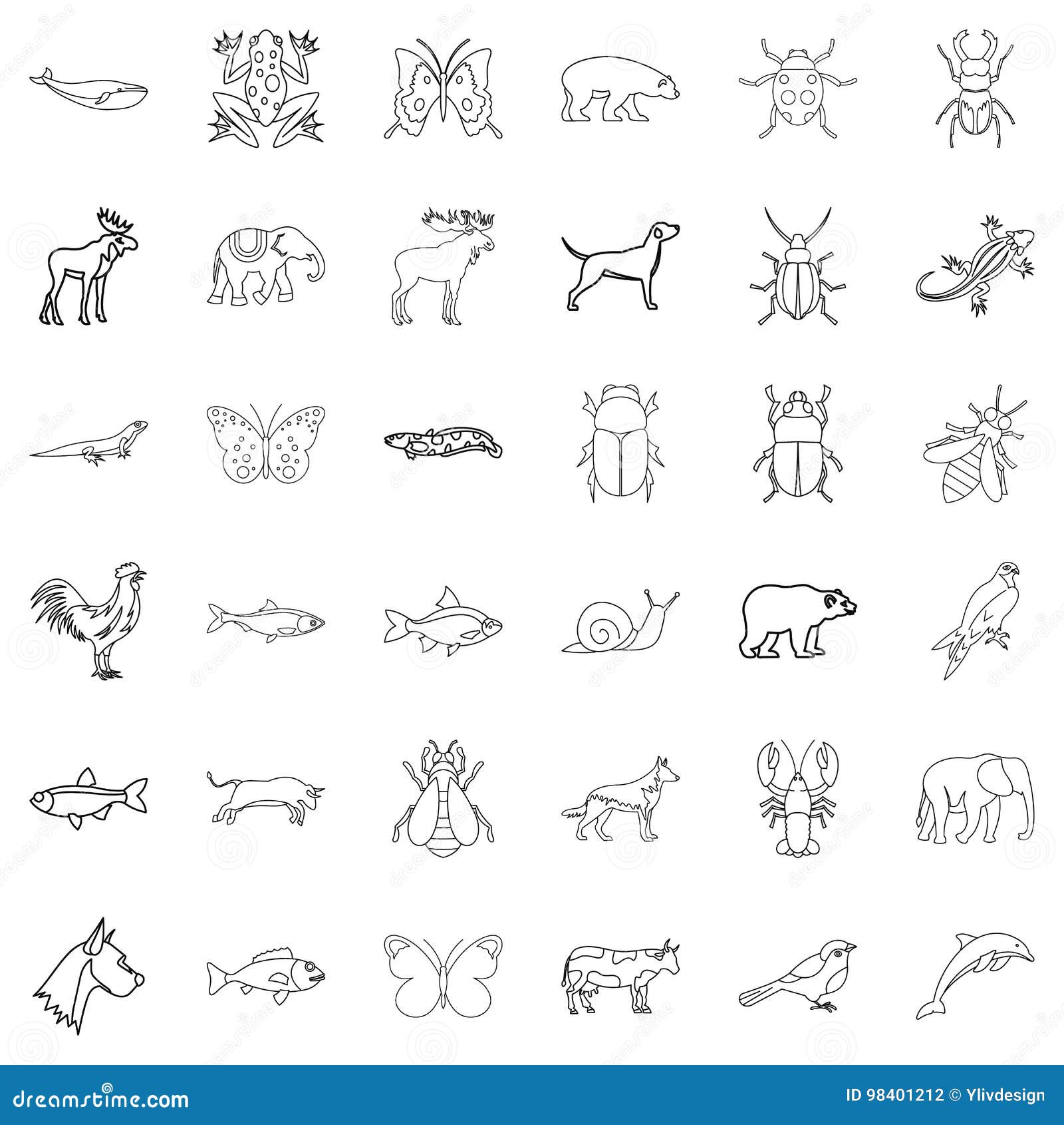 Animal Icons Set, Outline Style Stock Vector - Illustration of animal ...