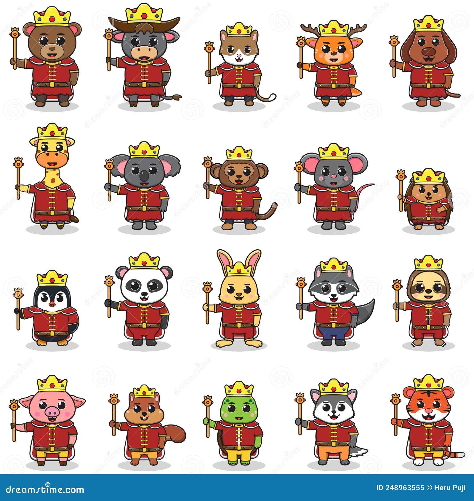 Vector Illustrations of Animal Characters in King Costume Stock Vector ...