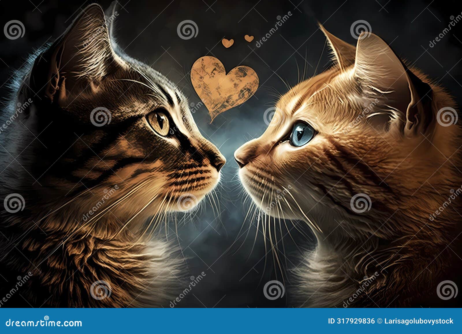 Animal Love. Two Cats Showing Affection with Hearts. Stock Photo ...