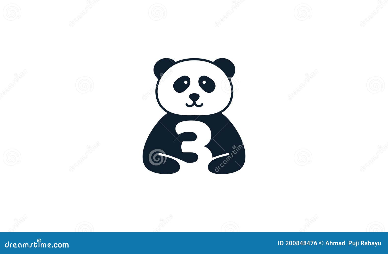 Animal Mammals Panda Cute with Number 3 Vector Stock Vector ...