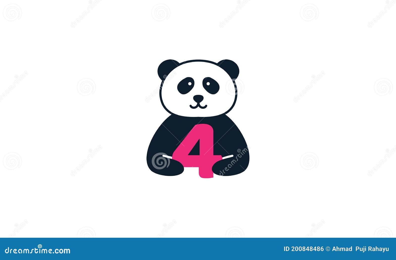 Animal Mammals Panda Cute with Number 4 Vector Stock Vector ...