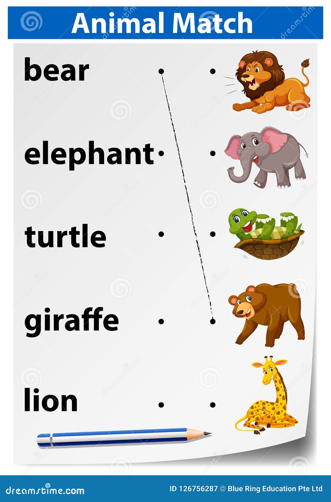 An Animal Matching Worksheet Stock Vector - Illustration of homework ...