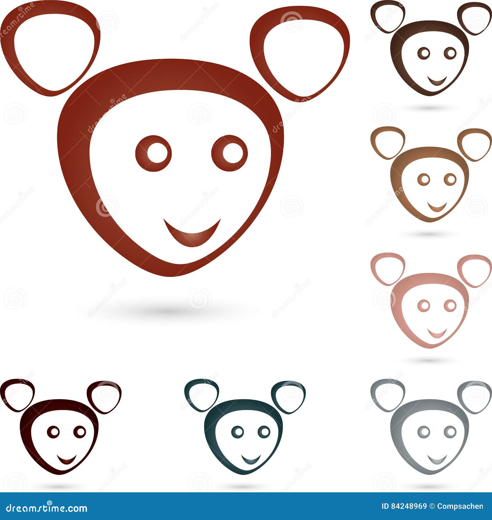 Mouse Face Icons. Set Of Cartoon Mouse Stickers. Funny Smiles, Emoji ...