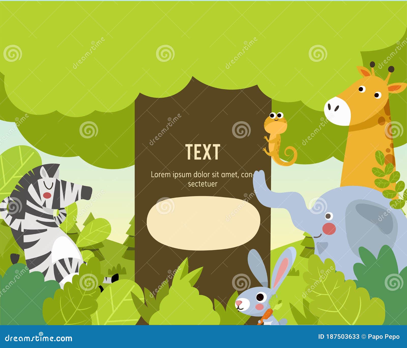 Template Poster with Zoo Animals. Cute Jungle Animals Cartoon ...