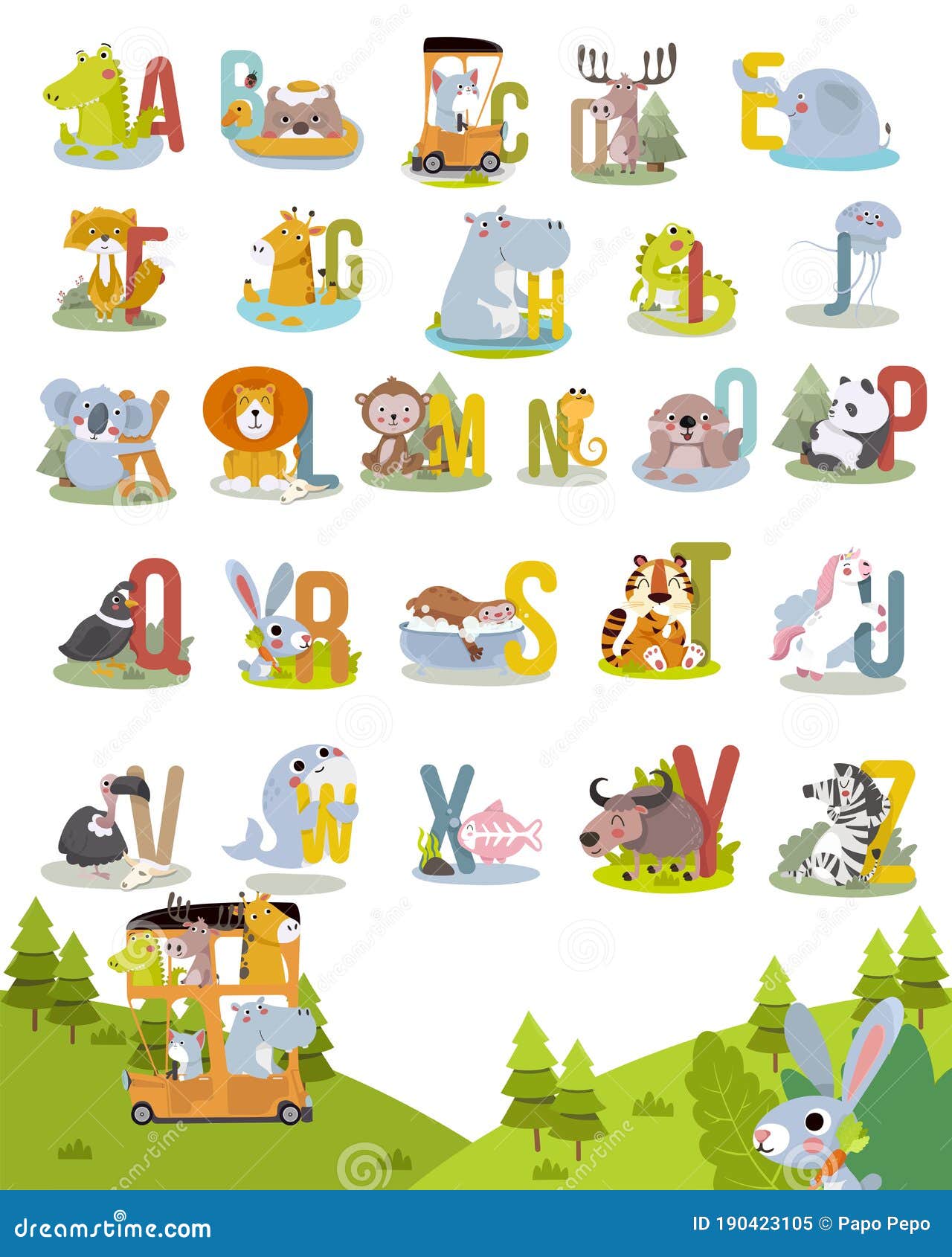 Animal Alphabet Graphic a To Z. Stock Vector - Illustration of kitten ...