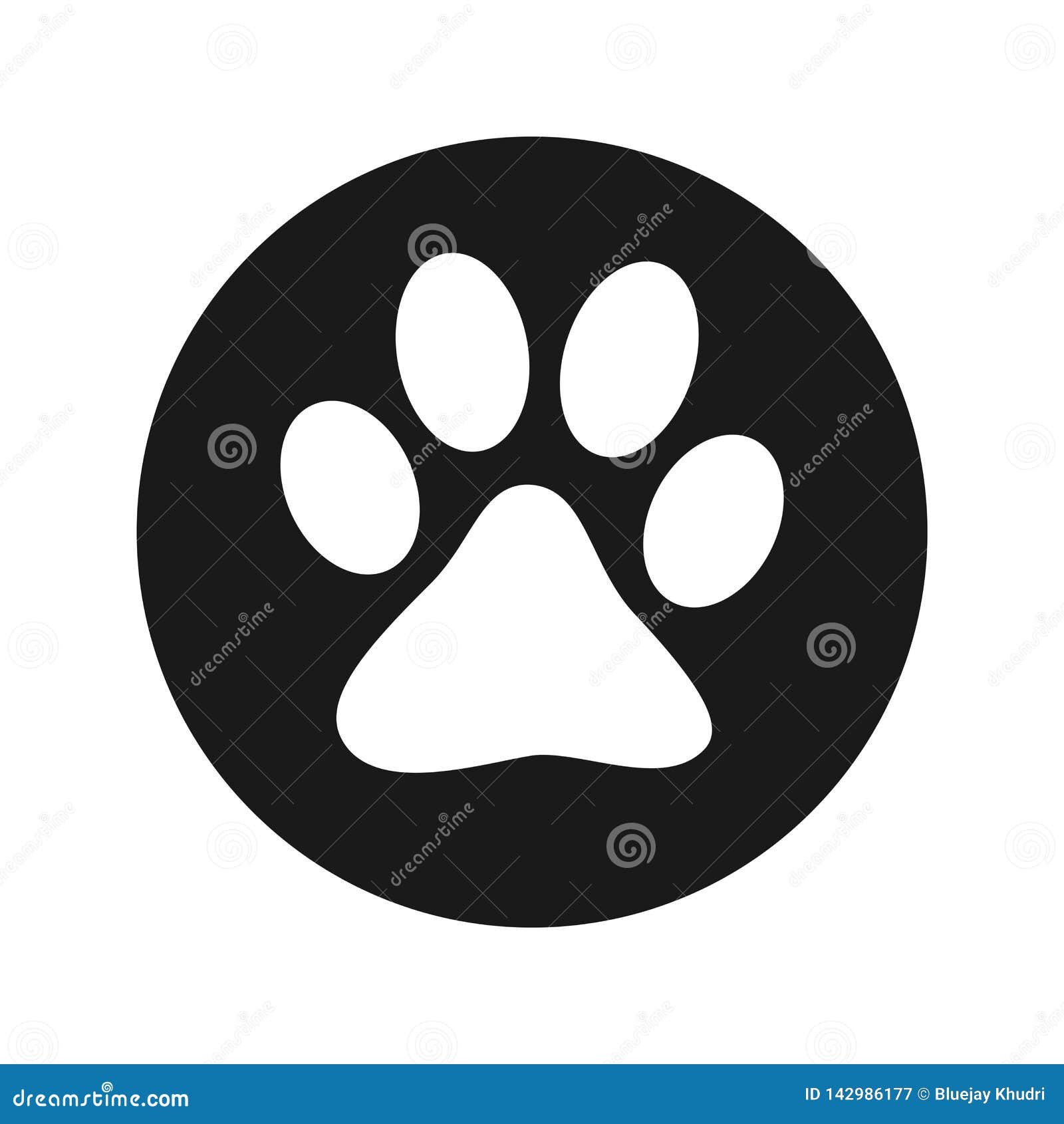 Animal Paw Print Icon Flat Black Round Button Vector Illustration Stock ...