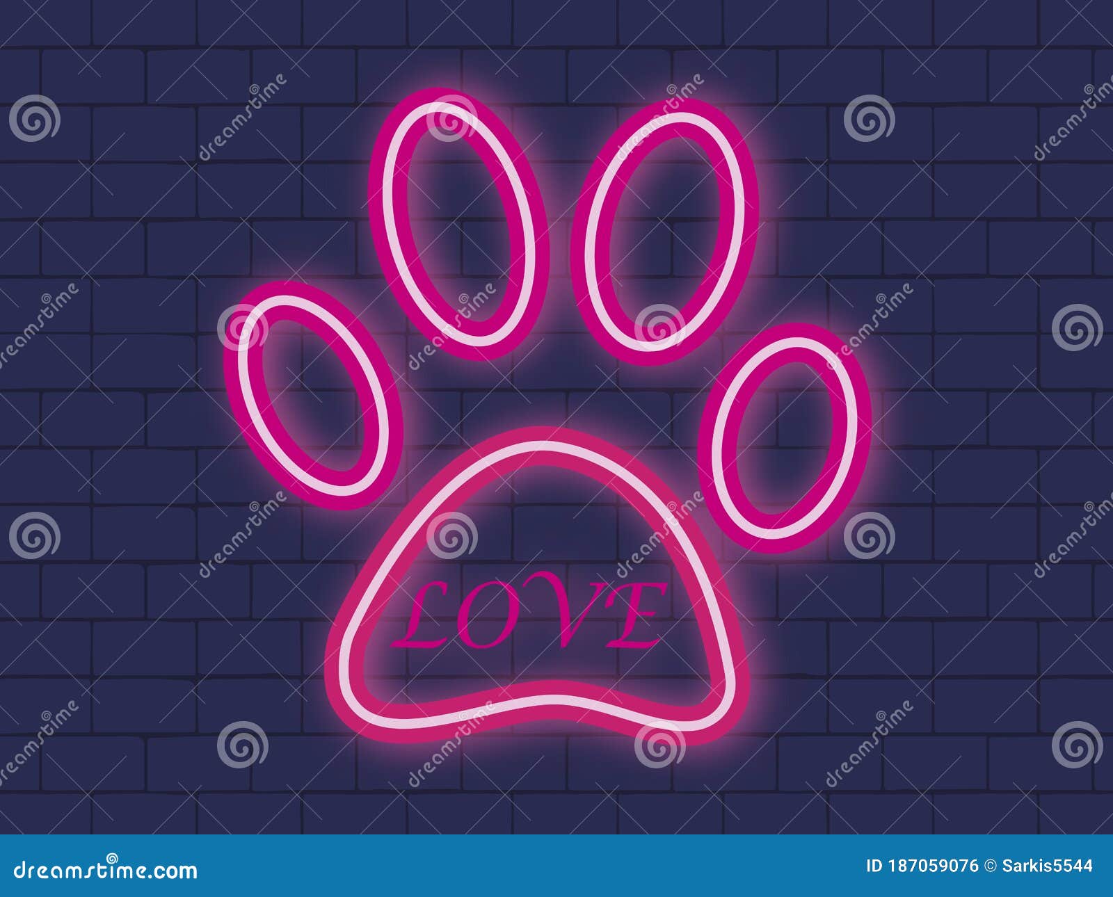 Animal Paw Print with Love Neon Stock Vector - Illustration of print ...