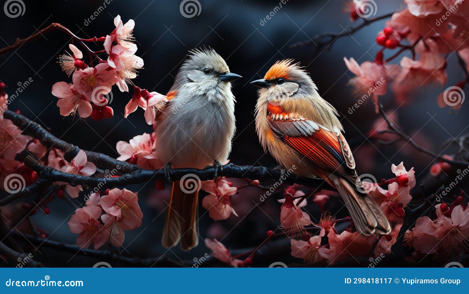Animal Perching on Branch, Surrounded by Cherry Blossoms in Spring ...