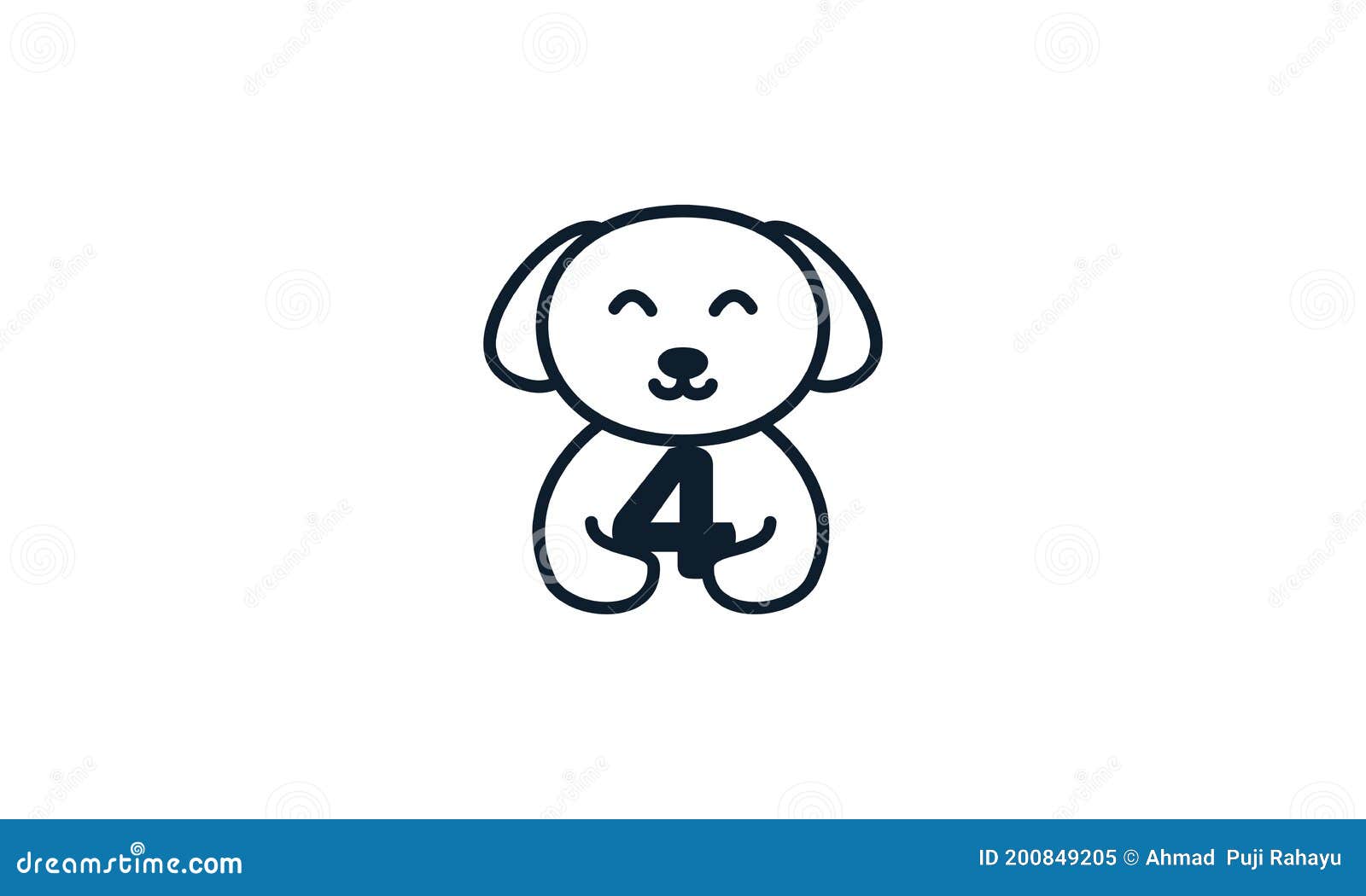 Animal Pets Dog Cute Line with Number 4 Vector Design Stock Vector ...