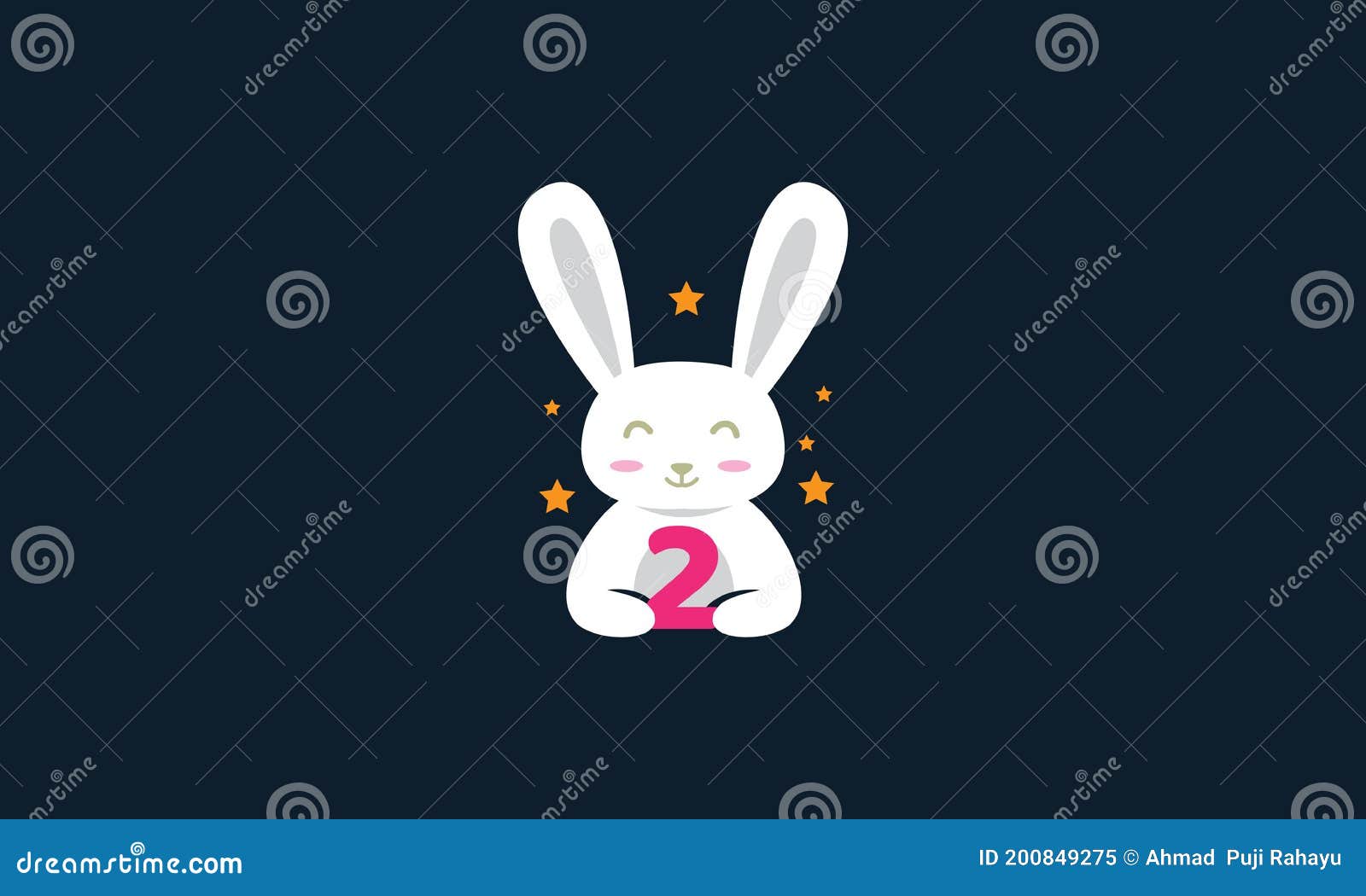 Animal Pets Rabbit Bunny Cute with Number 2 Vector Stock Vector ...